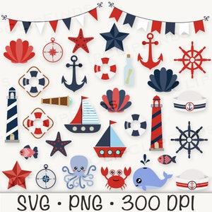 Nautical Clipart Pack, Ocean Clipart SVG, Nautical PNG, Lighthouse ...