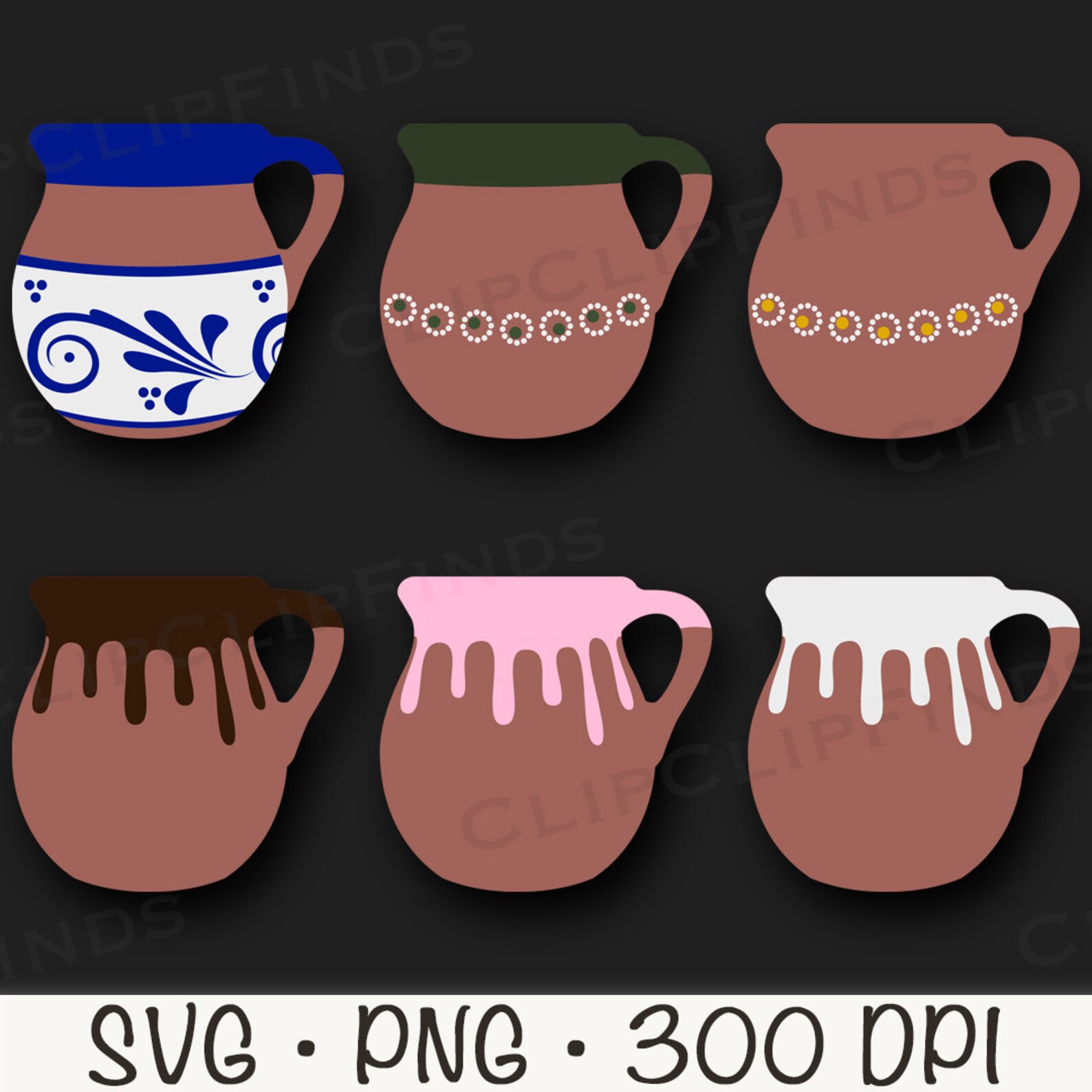 Tazas De Barro SVG, Mexican Clay Mugs PNG, Atole Mug Clipart, Jarritos ...