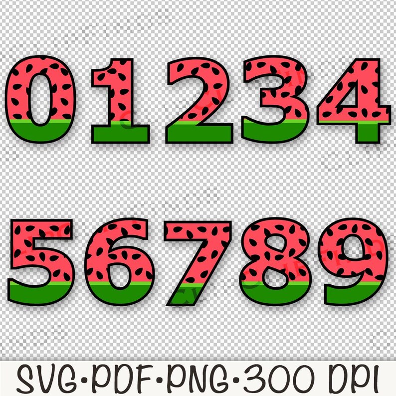 Watermelon Numbers 0-9 Clipart, PNG, SVG, PDF, Birthday, Cake Topper ...