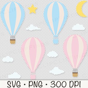 Hot Air Balloon SVG, Hot Air Balloon With Clouds Bundle, Cloud SVG, Hot ...