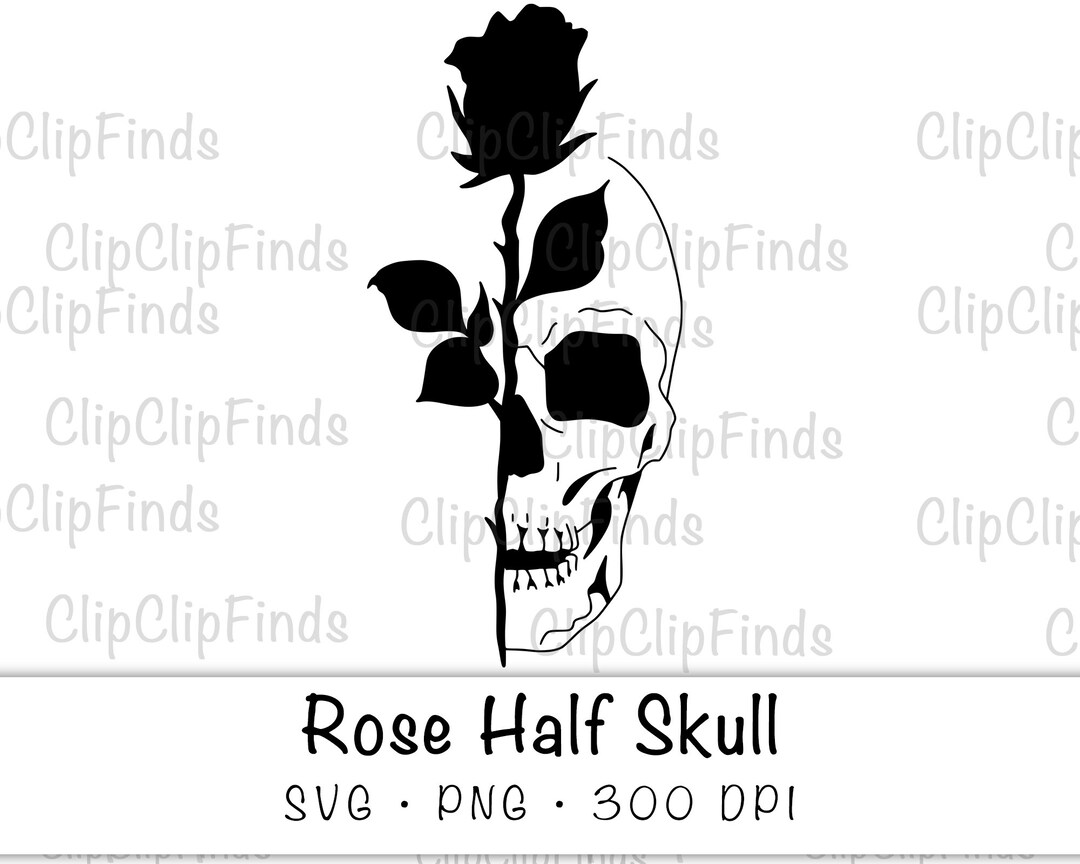 Skeleton Skull With Rose SVG File and PNG Transparent - Etsy