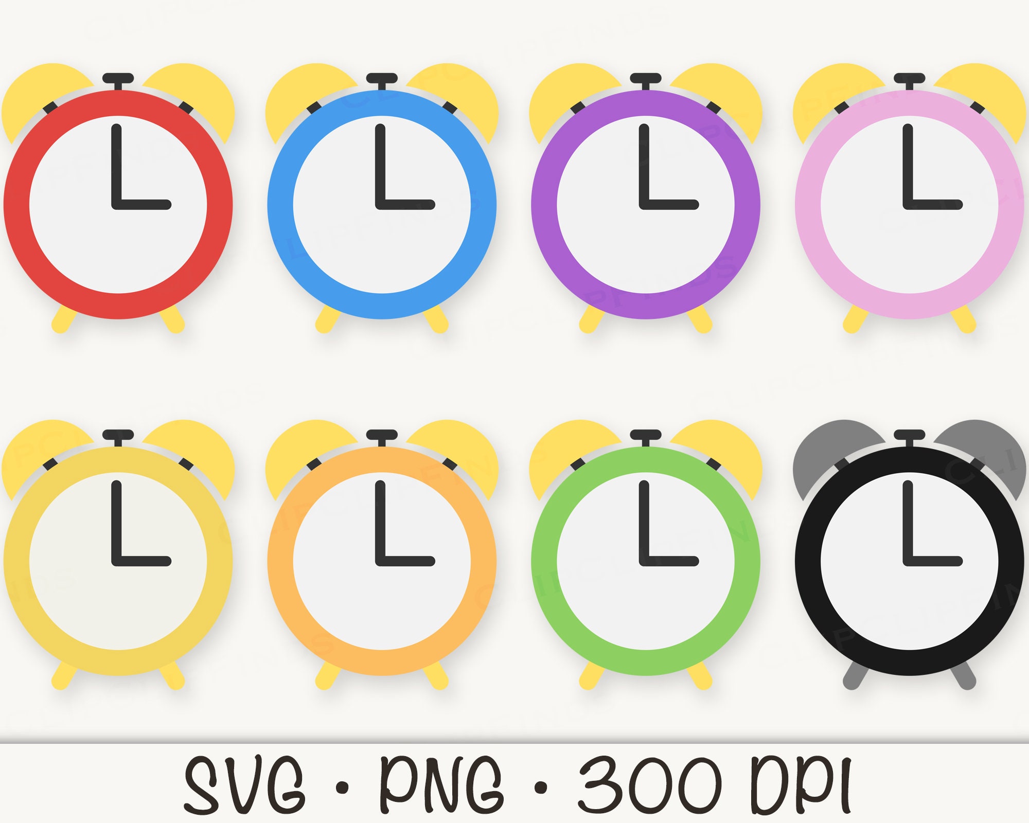 Colorful Alarm Clock Clipart: School Clock SVG, PNG (digital Download ...