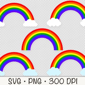 Rainbow Clip Art, Rainbow SVG, Rainbow With Clouds, Rainbow PNG ...