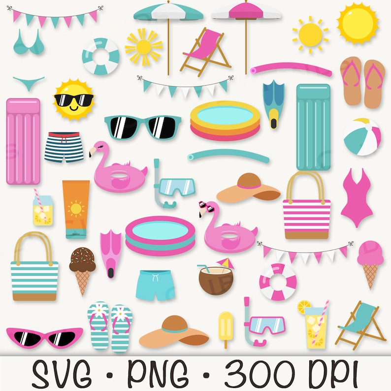 Pool Party Clipart, Pool PNG, Pool SVG, Summer, Flamingo, Floaties ...