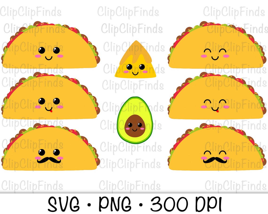 Kawaii Cute Tacos Nacho With Cheese and Avocado Tacos SVG - Etsy