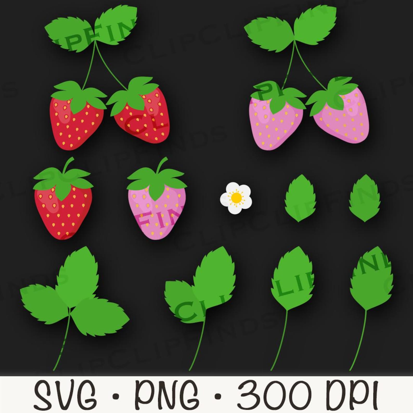Strawberry Clipart SVG: Pink Strawberries With Flowers (digital ...