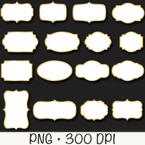 Gold and White Label Frames PNG, Digital Gold Label Graphics, Elegant ...