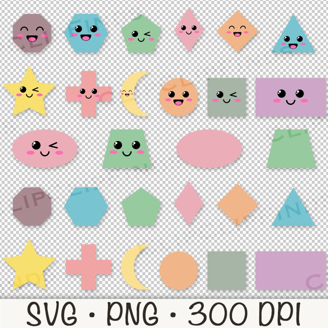 Basic Shapes SVG, Cute Shapes SVG, Kawaii Shapes PNG, Shapes Clipart ...