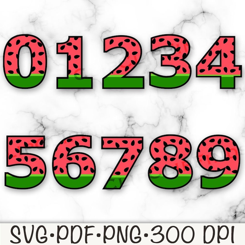 Watermelon Numbers 0-9 Clipart, PNG, SVG, PDF, Birthday, Cake Topper ...