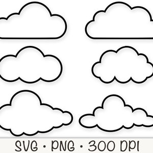 Cloud Outline SVG, Set of Clouds, Clouds Clipart, Fluffy Clouds PNG ...