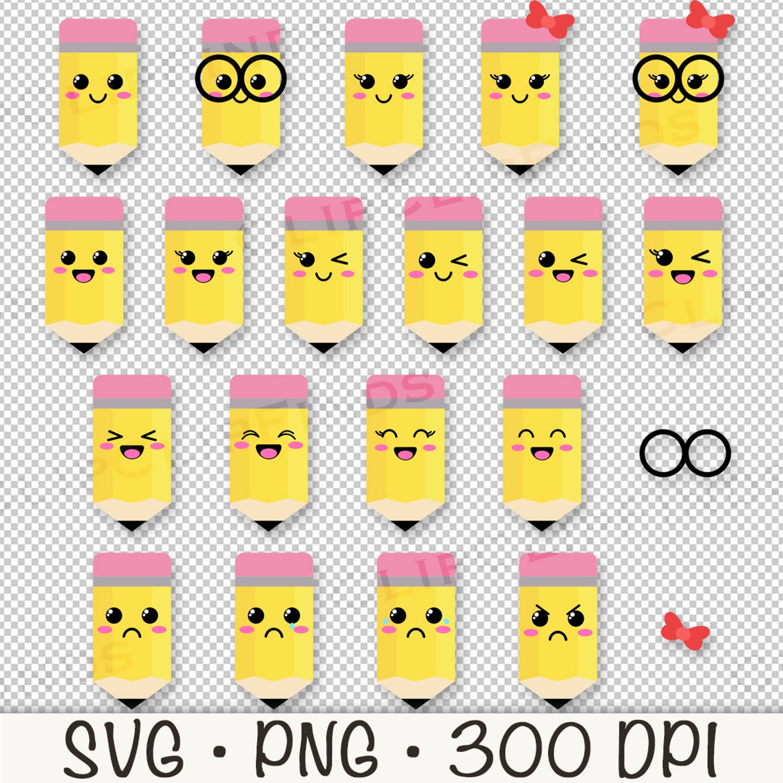 Kawaii Pencil SVG, Cute Pencil PNG, Cute Face Pencil Clipart, School ...