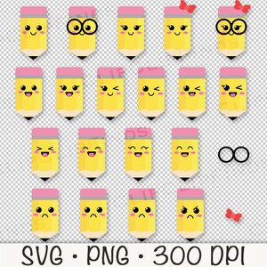 Kawaii Pencil SVG, Cute Pencil PNG, Cute Face Pencil Clipart, School ...