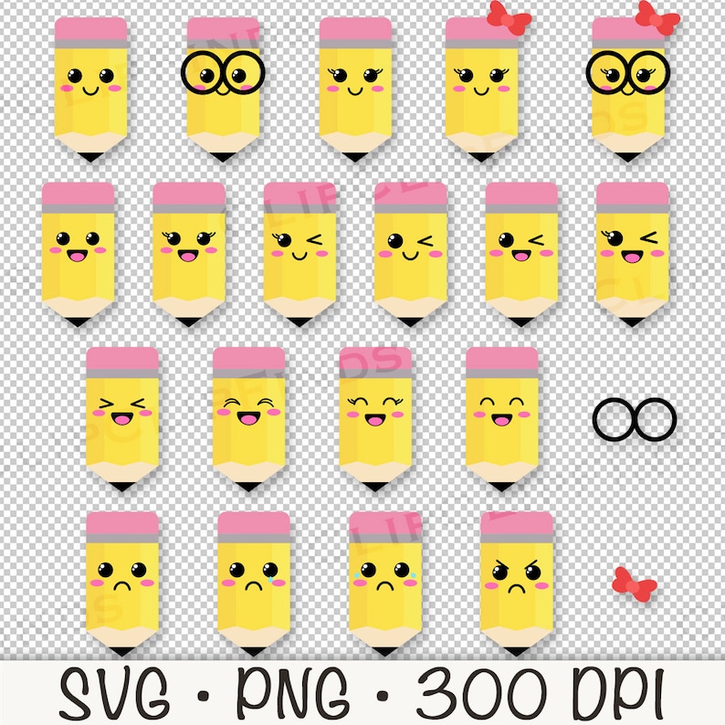 Kawaii Pencil SVG, Cute Pencil PNG, Cute Face Pencil Clipart, School ...