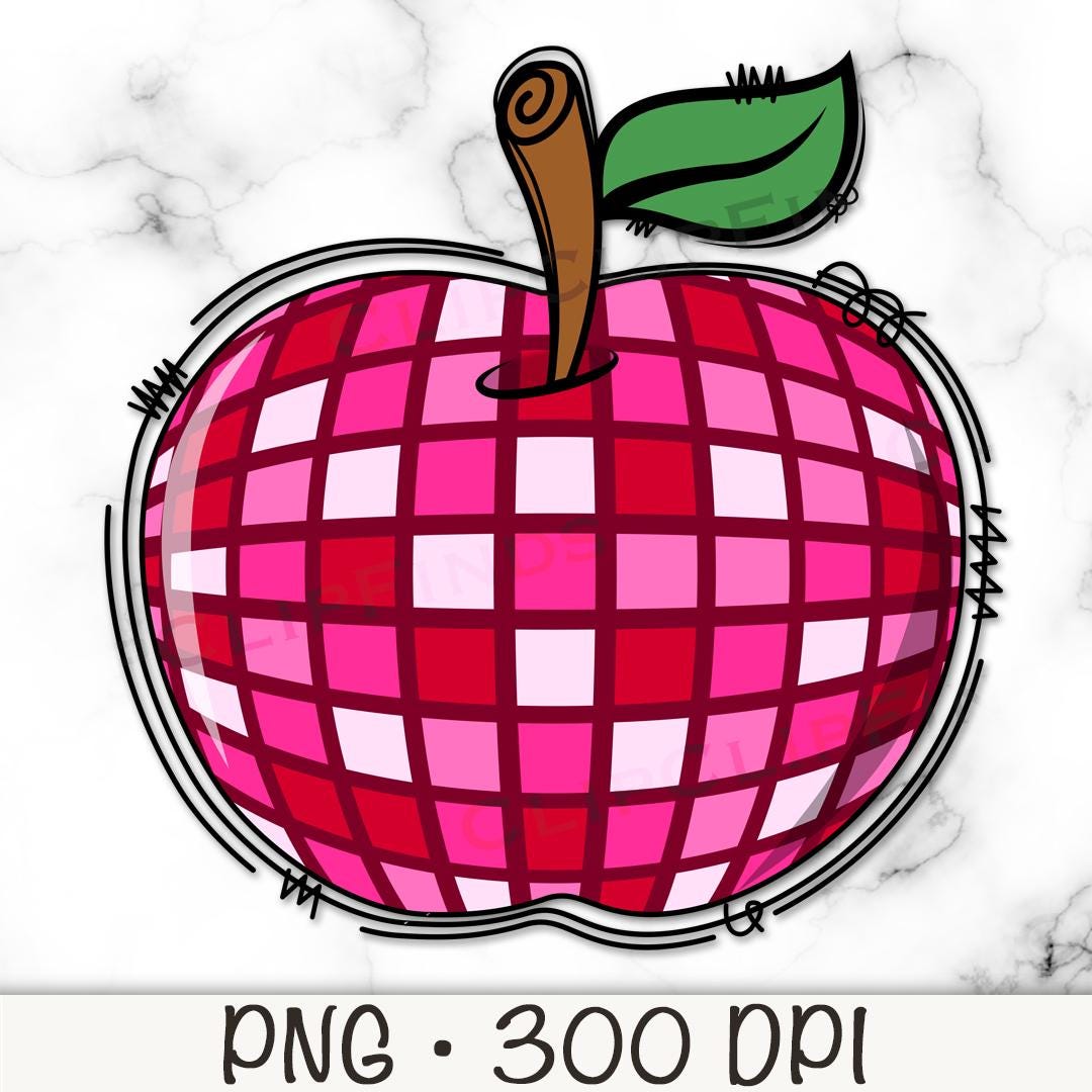 Cute Pink Teacher's Disco Apple PNG, Sublimation, Doodle Apple, Apple ...