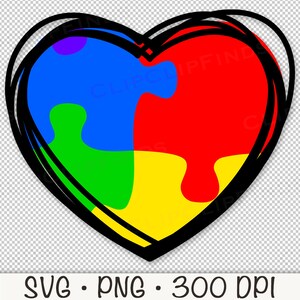 Autism Puzzle Heart SVG, Autism Awareness Month PNG, Heart Outline ...