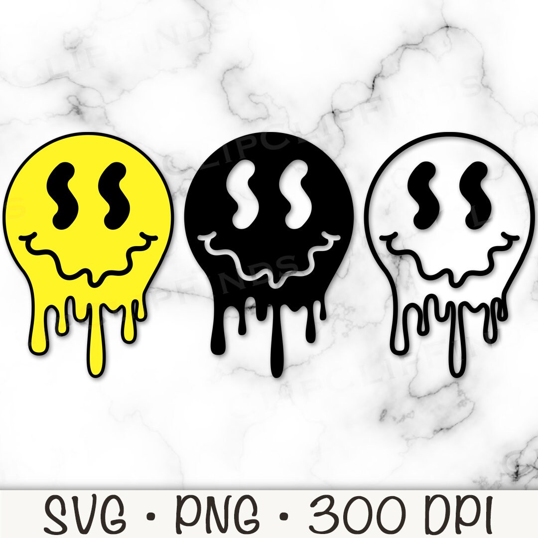 Smiley Face SVG, Drip Smiley Face PNG, Melted Smiley Face, Groovy ...