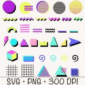 90's SVG, Retro Shapes PNG, Memphis Shapes Clipart, Nineties Elements ...