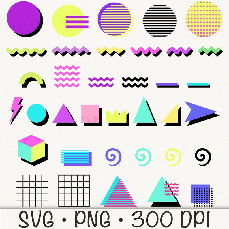 90's SVG, Retro Shapes PNG, Memphis Shapes Clipart, Nineties Elements ...