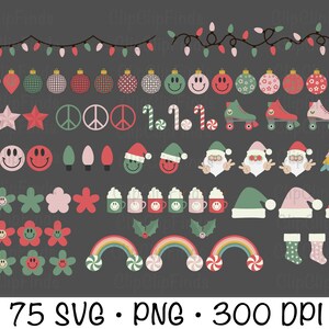 Groovy Christmas Clipart, Hippie Santa, Peace Sign, Retro Christmas ...