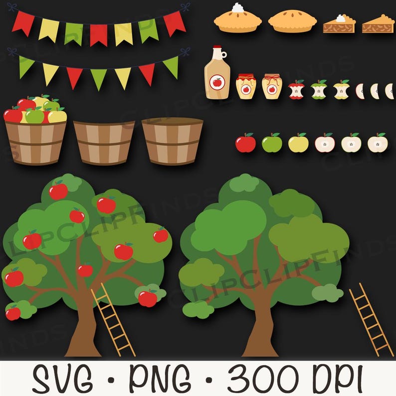 Apple Picking Clipart, Apple Orchard PNG, Apple Tree, Apple Pie, Bitten ...