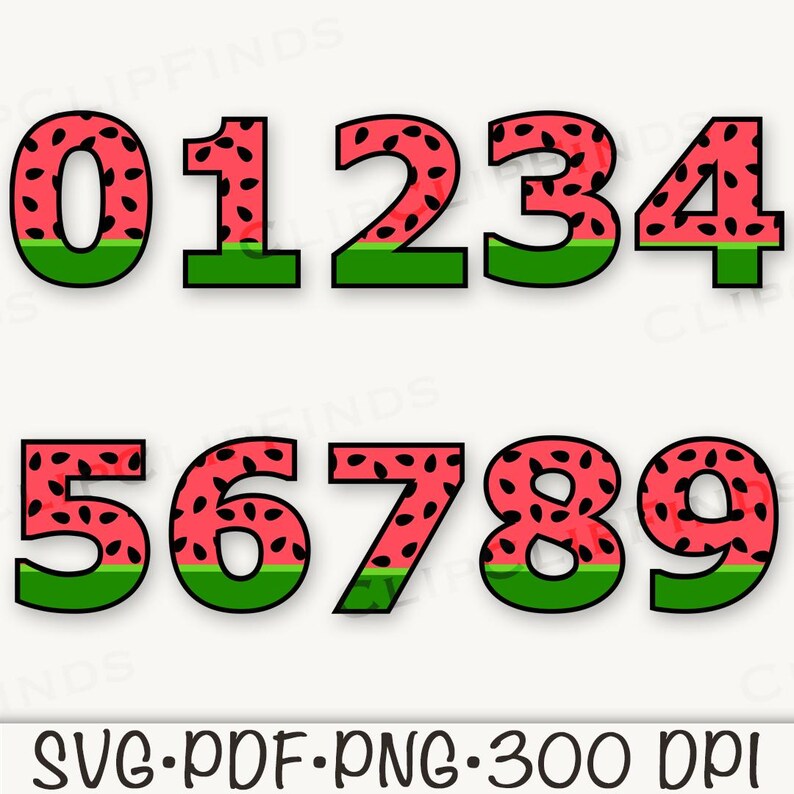 Watermelon Numbers 0-9 Clipart, PNG, SVG, PDF, Birthday, Cake Topper ...