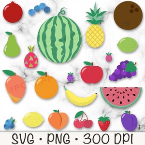 Fruit Clipart, Fruit SVG, PNG, Summer Clipart, Mango, Kiwi, Strawberry ...