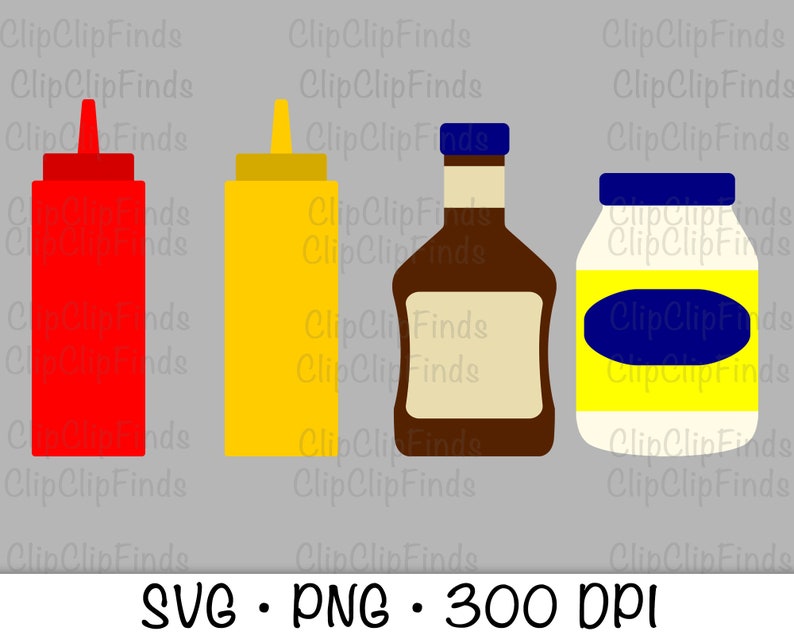 Ketchup Mustard Mayonnaise Bbq Sauce Bbq Condiments SVG - Etsy