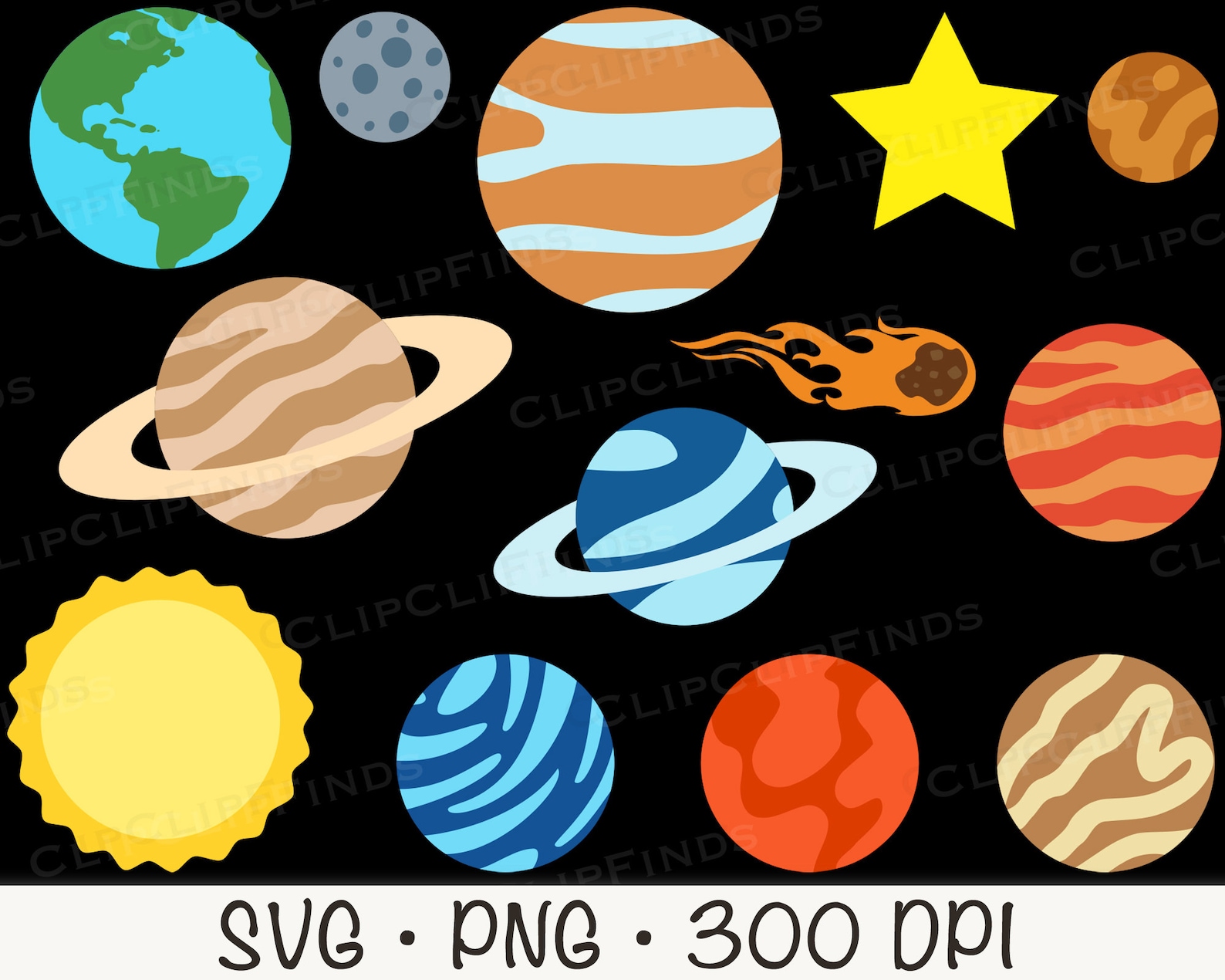 Planets SVG, Space PNG, Solar System Clipart, Instant Digital Download ...