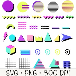 90's SVG, Retro Shapes PNG, Memphis Shapes Clipart, Nineties Elements ...