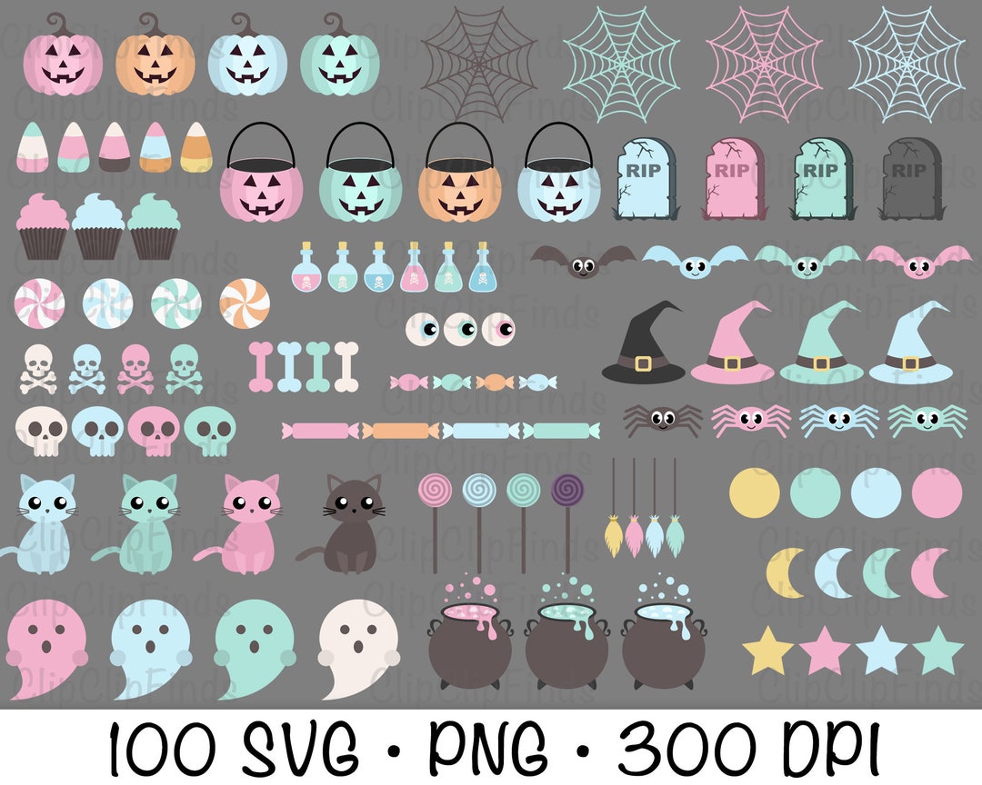 Pastel Halloween Clipart Cute Halloween SVG PNG Pumpkin - Etsy