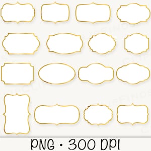 Gold and White Label Frames PNG, Digital Gold Label Graphics, Elegant ...