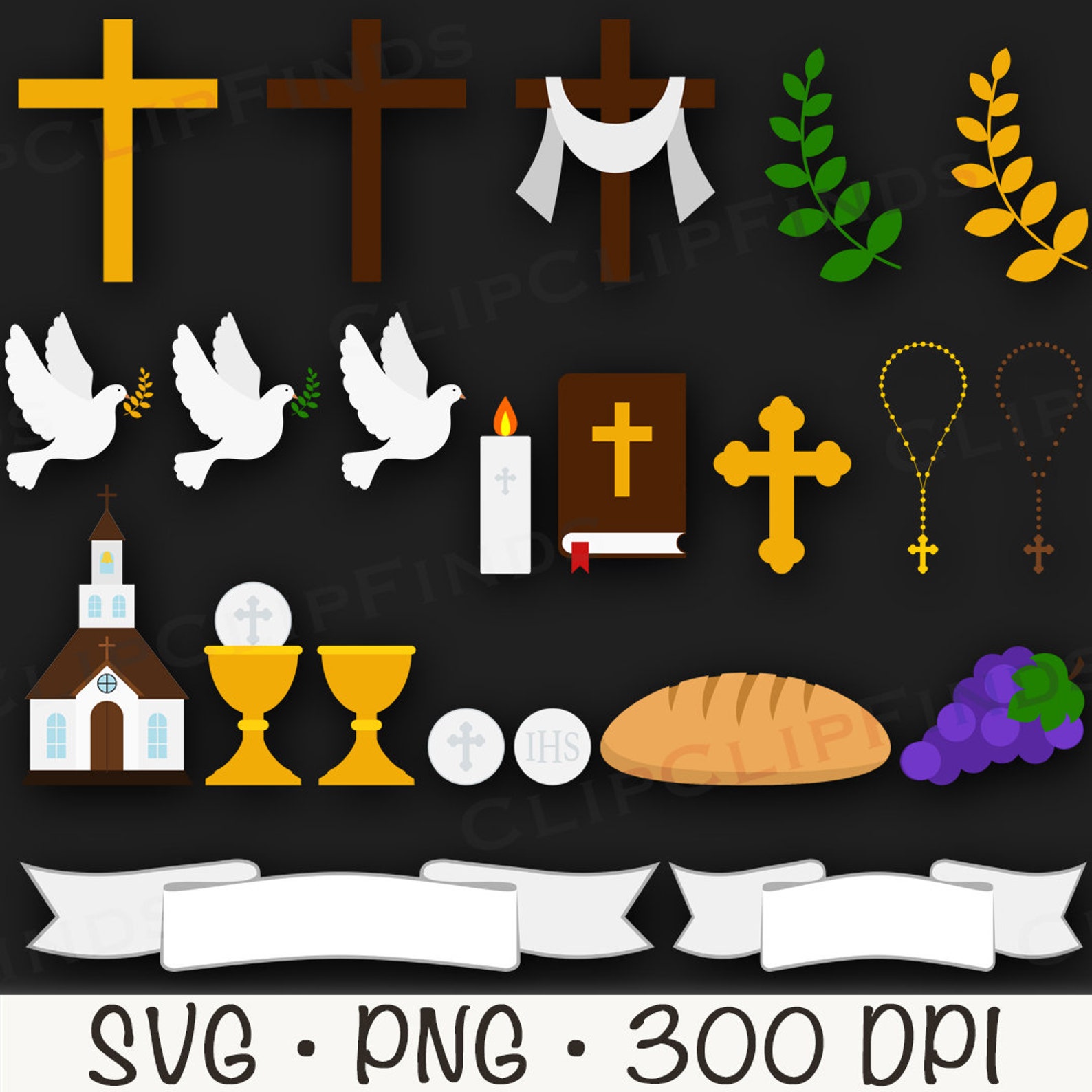First Communion Bundle, SVG PNG, Church, Chalice, Holy Bread, Bible ...