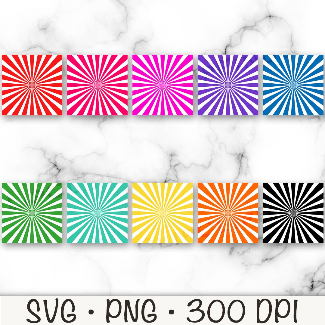 Starburst Digital Paper SVG, PNG, Sunburst Background Bundle, Colorful ...