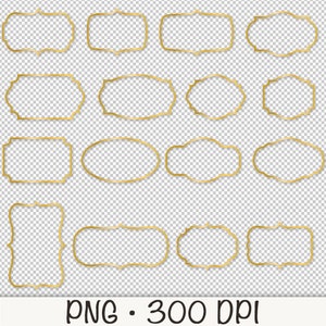 Gold Label Outline Frames PNG, Digital Gold Label Graphics, Gold Tags ...