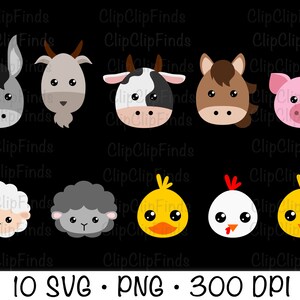 Farm Animal Faces Cute Farm Animals Baby Animals SVG PNG - Etsy