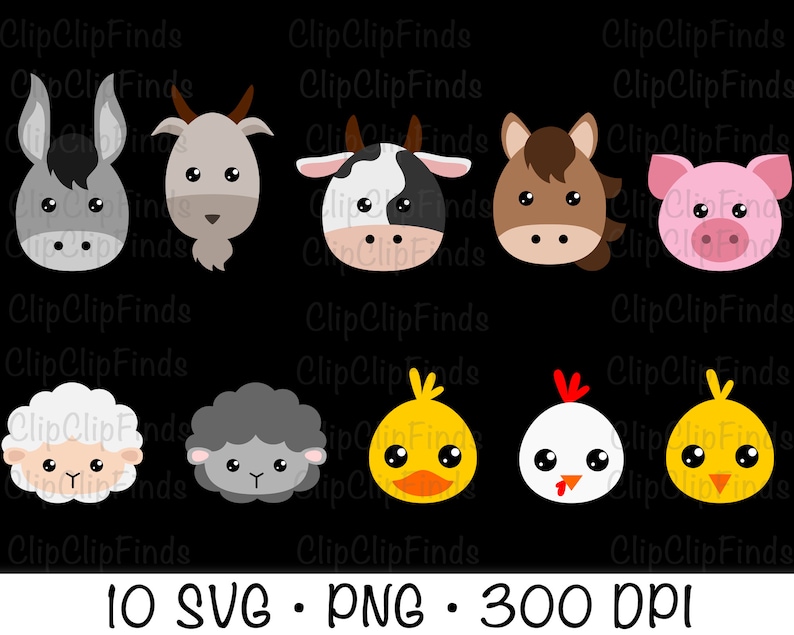 Farm Animal Faces Cute Farm Animals Baby Animals SVG PNG - Etsy