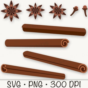 Spices SVG, Cinnamon Stick, Clove, Star Anise, PNG, Clipart, Instant ...