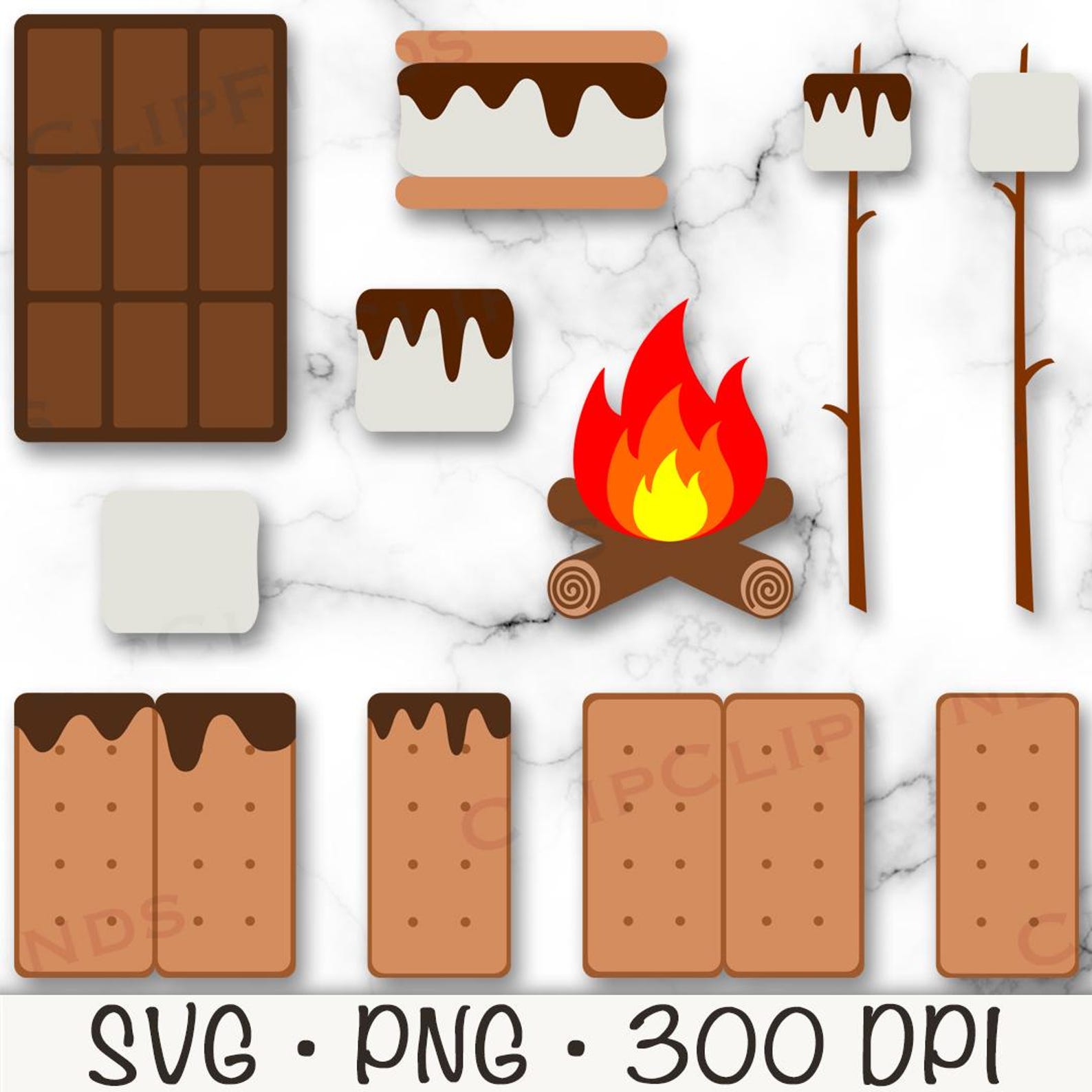 S'mores Clipart Bundle: Marshmallow, Graham Crackers, Campfire (SVG ...