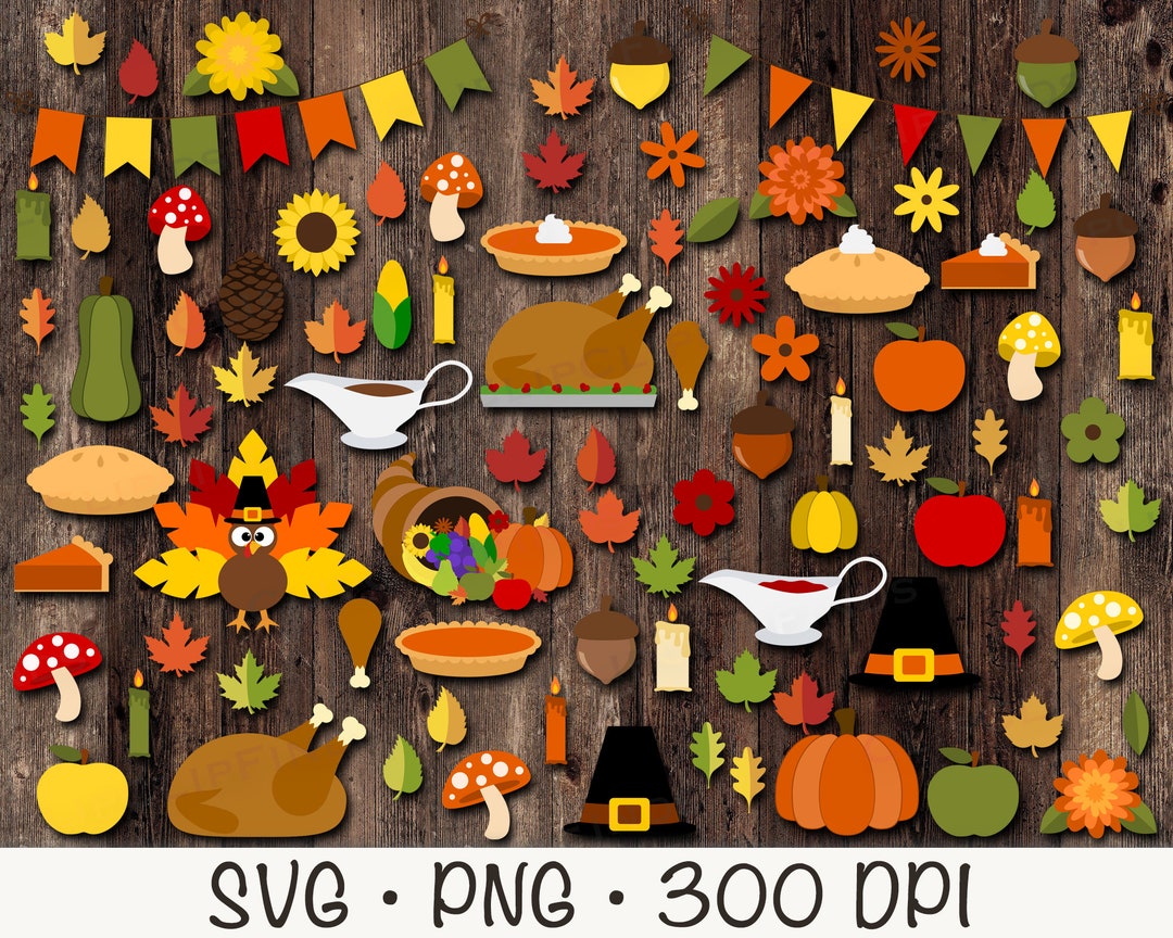 Thanksgiving Dinner Clip Art Acorn Pumpkin Pie Pine Corn - Etsy