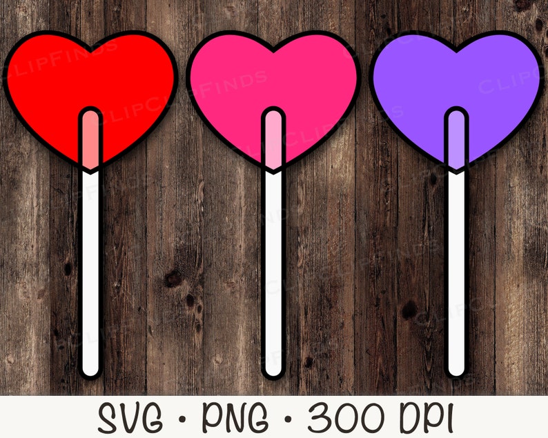 Valentine's Day Lollipop Heart Lollipops SVG PNG - Etsy