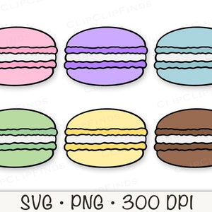 French Macaron Black Outline Cookies SVG Vector Cut File and PNG ...
