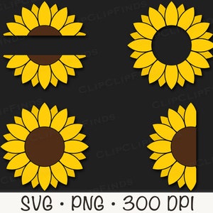 Sunflower Split Monogram SVG, Sunflower PNG Clip Art, Sunflower Frame ...