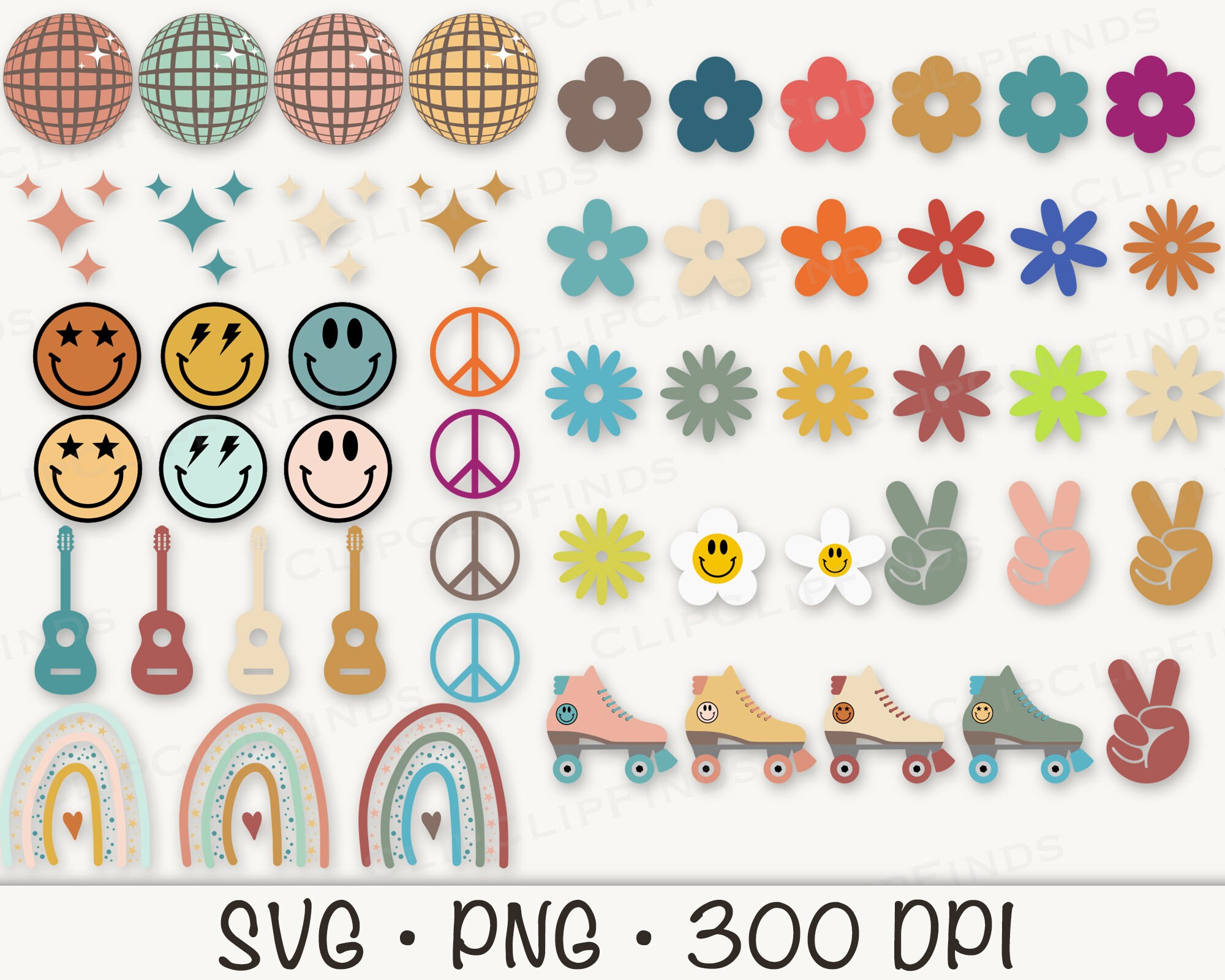 Groovy Hippie Bundle SVG PNG Clip Art Instant Digital - Etsy