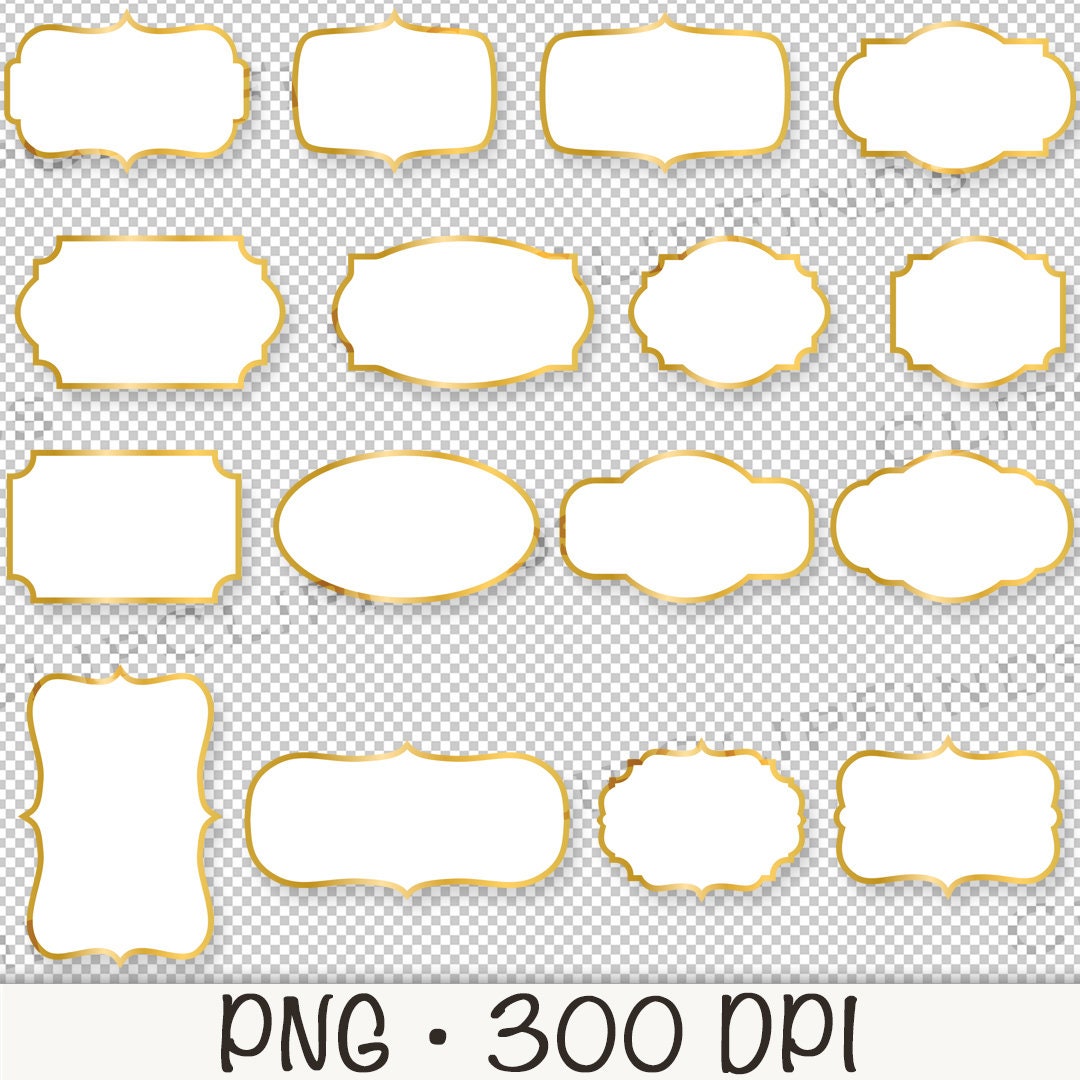 Gold and White Label Frames PNG, Digital Gold Label Graphics, Elegant ...