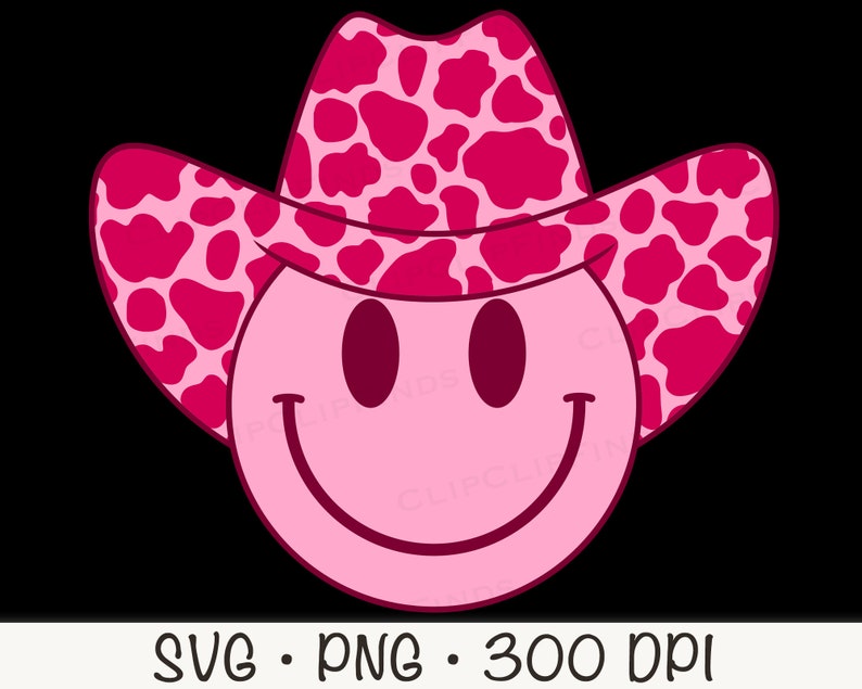 Cowboy Happy Face Cow Print Cowboy Hat Rodeo Smiley Face - Etsy