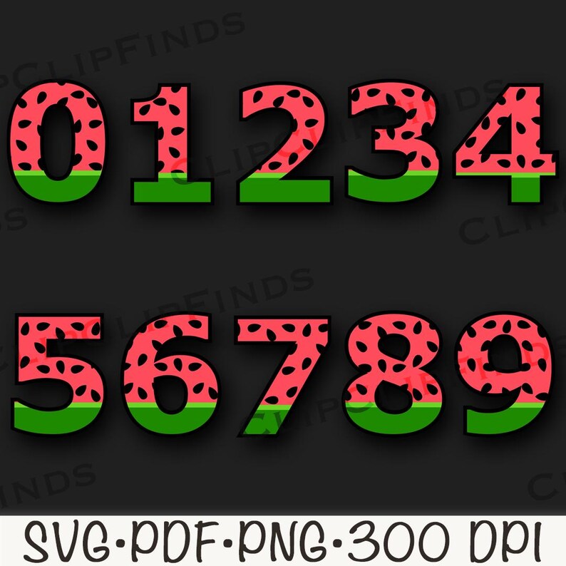 Watermelon Numbers 0-9 Clipart, PNG, SVG, PDF, Birthday, Cake Topper ...