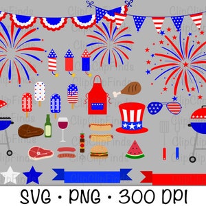 July 4th Clipart, BBQ Patriotic Bundle, 4th of July Clip Art, SVG, PNG ...