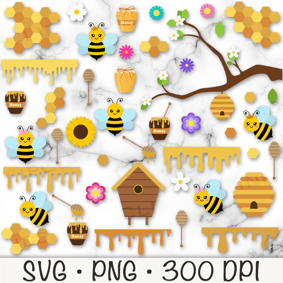 Busy Bees Clipart, Bees SVG, Honey Bees PNG, Bee Hive, Bee House, Honey ...