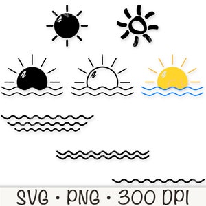 Sun and Waves SVG, Sunset SVG, Sun PNG, Waves Svg, Sunrise, Minimalist ...