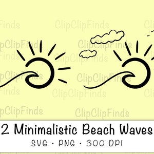 Minimalistic Summer Beach Wave Sun Doodle SVG Vector Cut File | Etsy